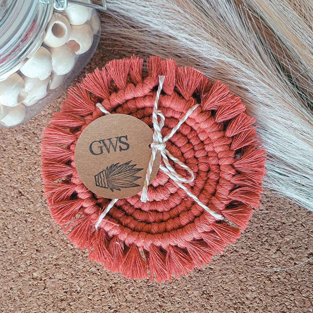 Handmade Macrame Coasters - Terracotta Orange Drink Coasters - Set of 2 ...