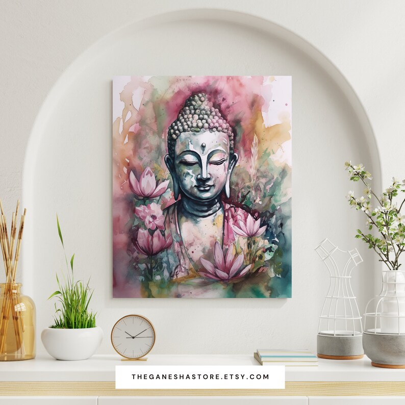 Buddha Art Print | Pink Flowers Art | Buddha Picture | Buddha Print ...