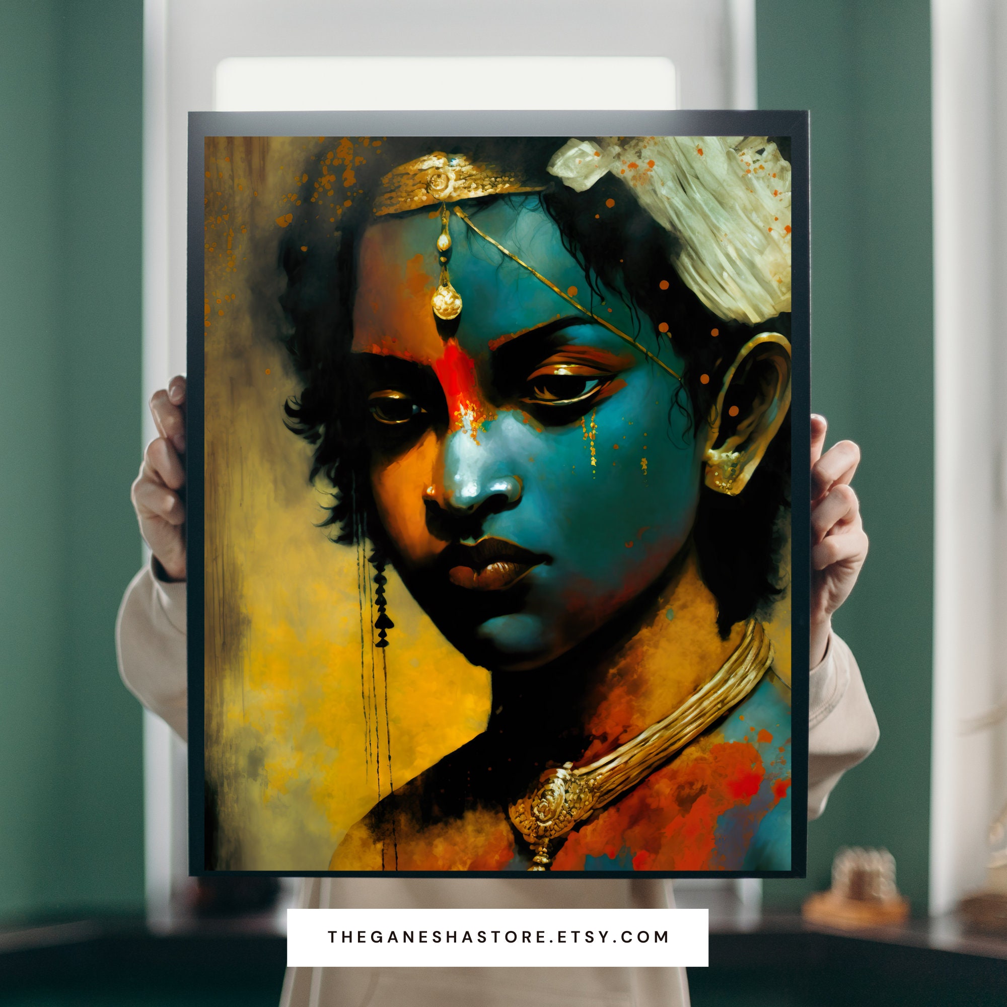 Hindu Boy Krishna Art Print - Modern Spiritual Artwork for Hindu Home ...