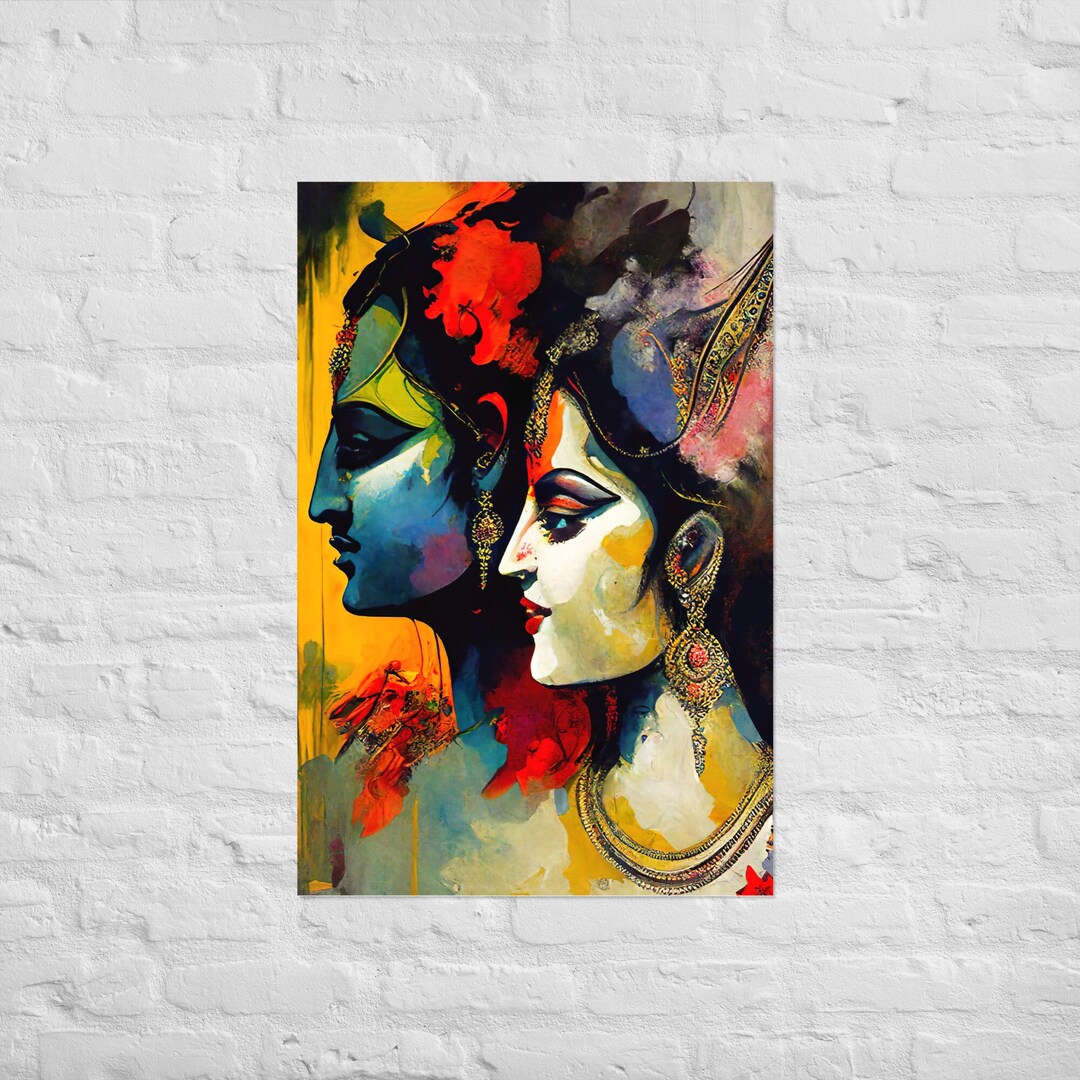 Radha Krishna Art | Hindu Gifts | Romantic Wall Art | Midcentury Modern ...