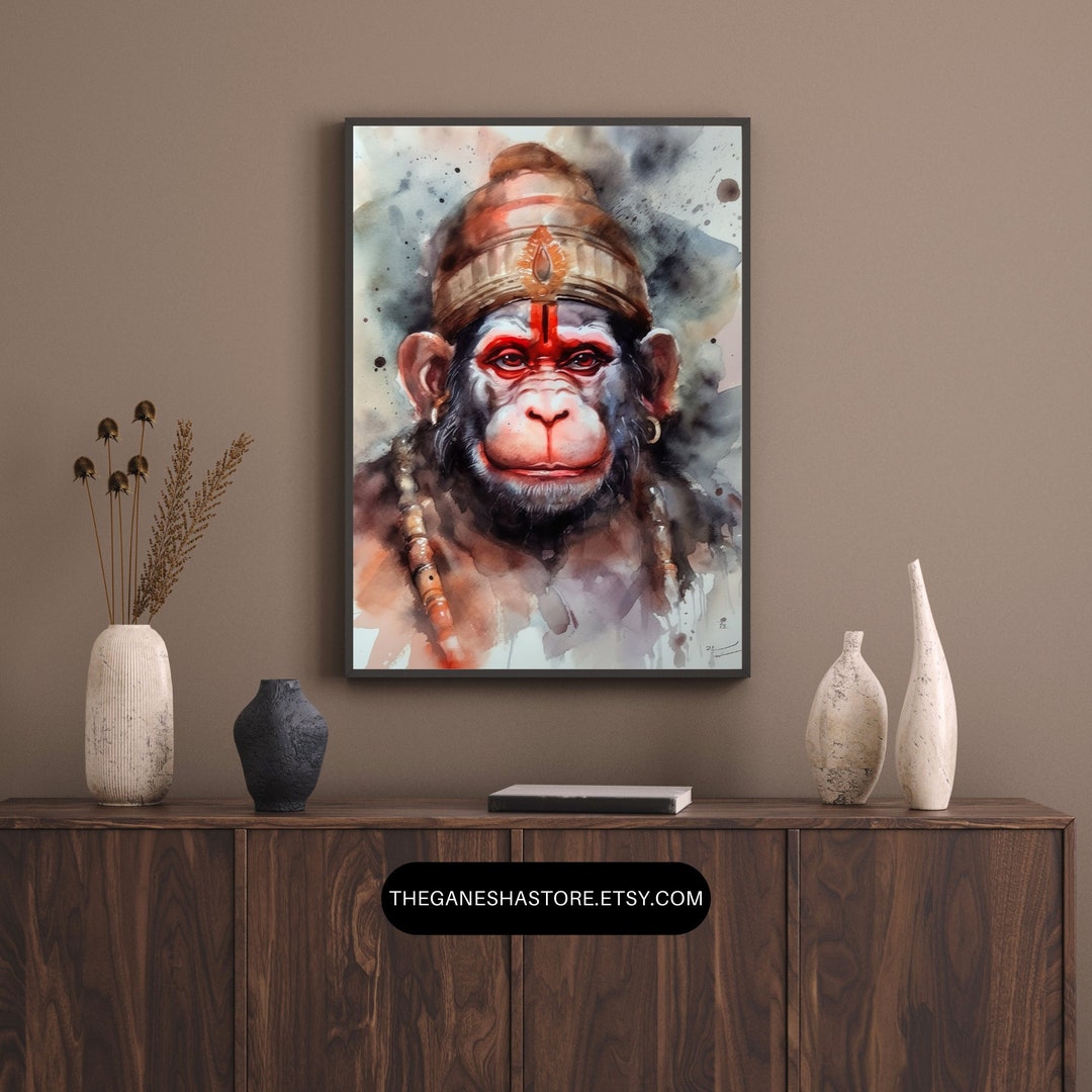 Lord Hanuman the Monkey God, Hindu Art Print - Spiritual Home Decor ...