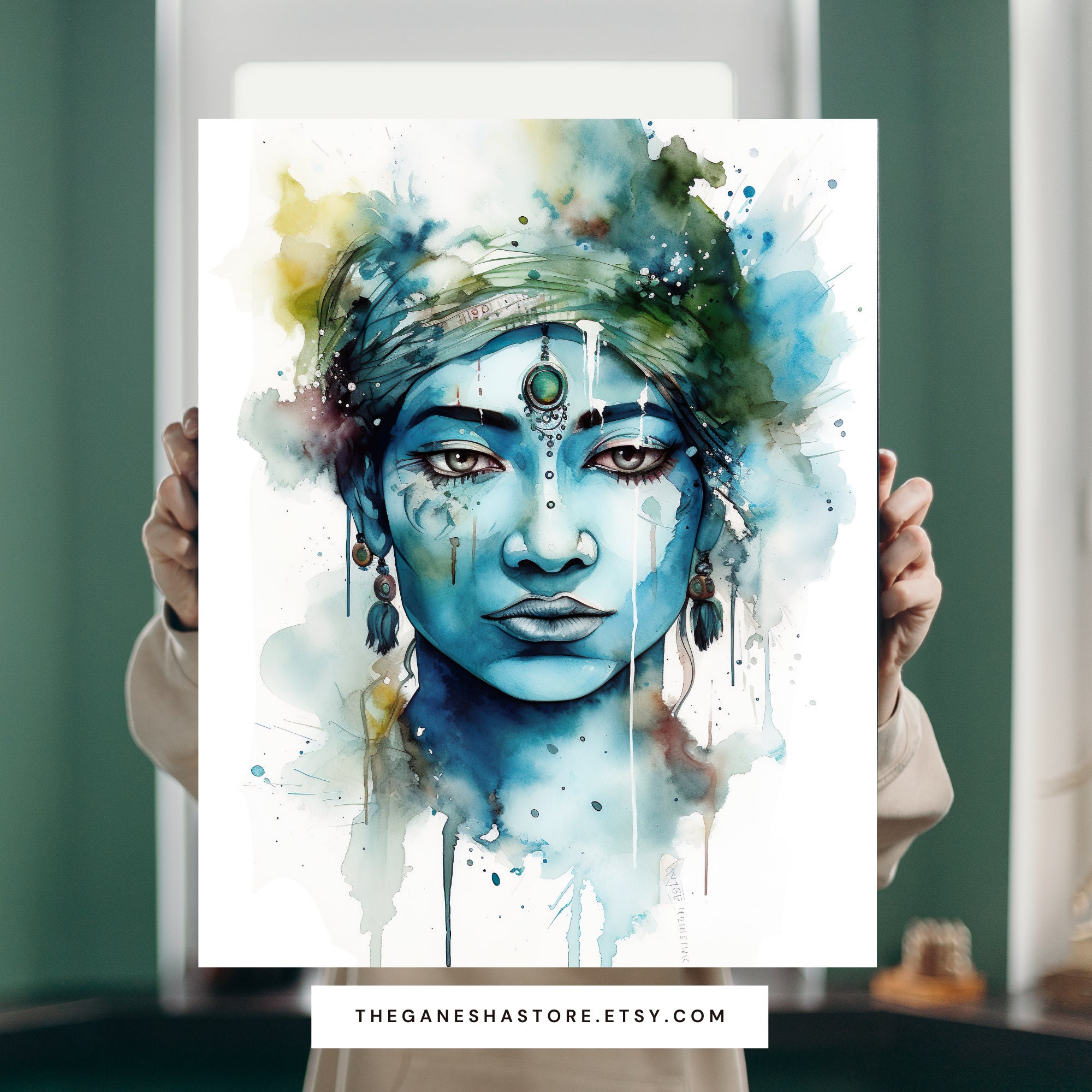 Krishna Watercolor Spiritual Art Print | Krishna Art | Krishna Painting ...