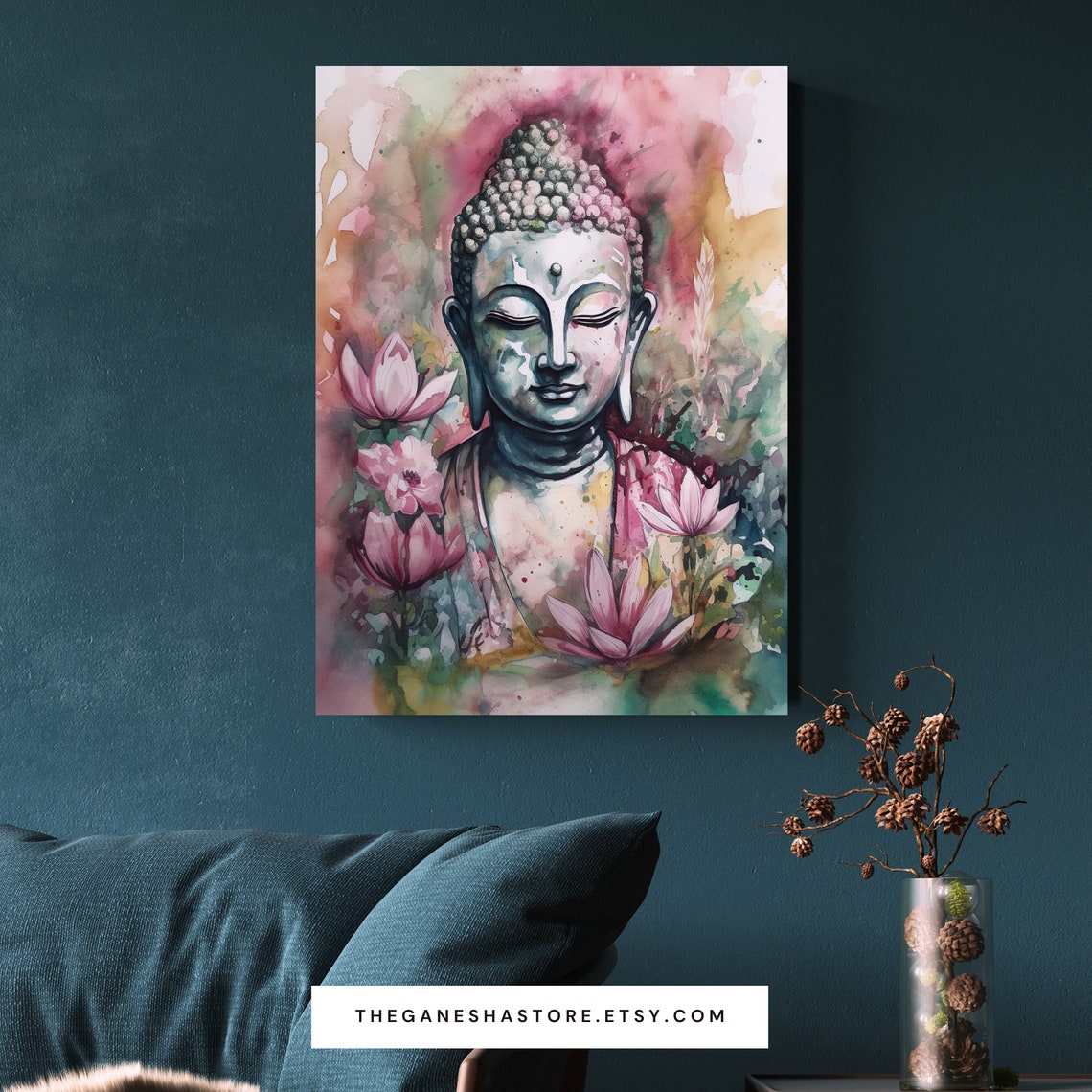 Buddha Art Print Pink Flowers Art Buddha Picture Buddha - Etsy