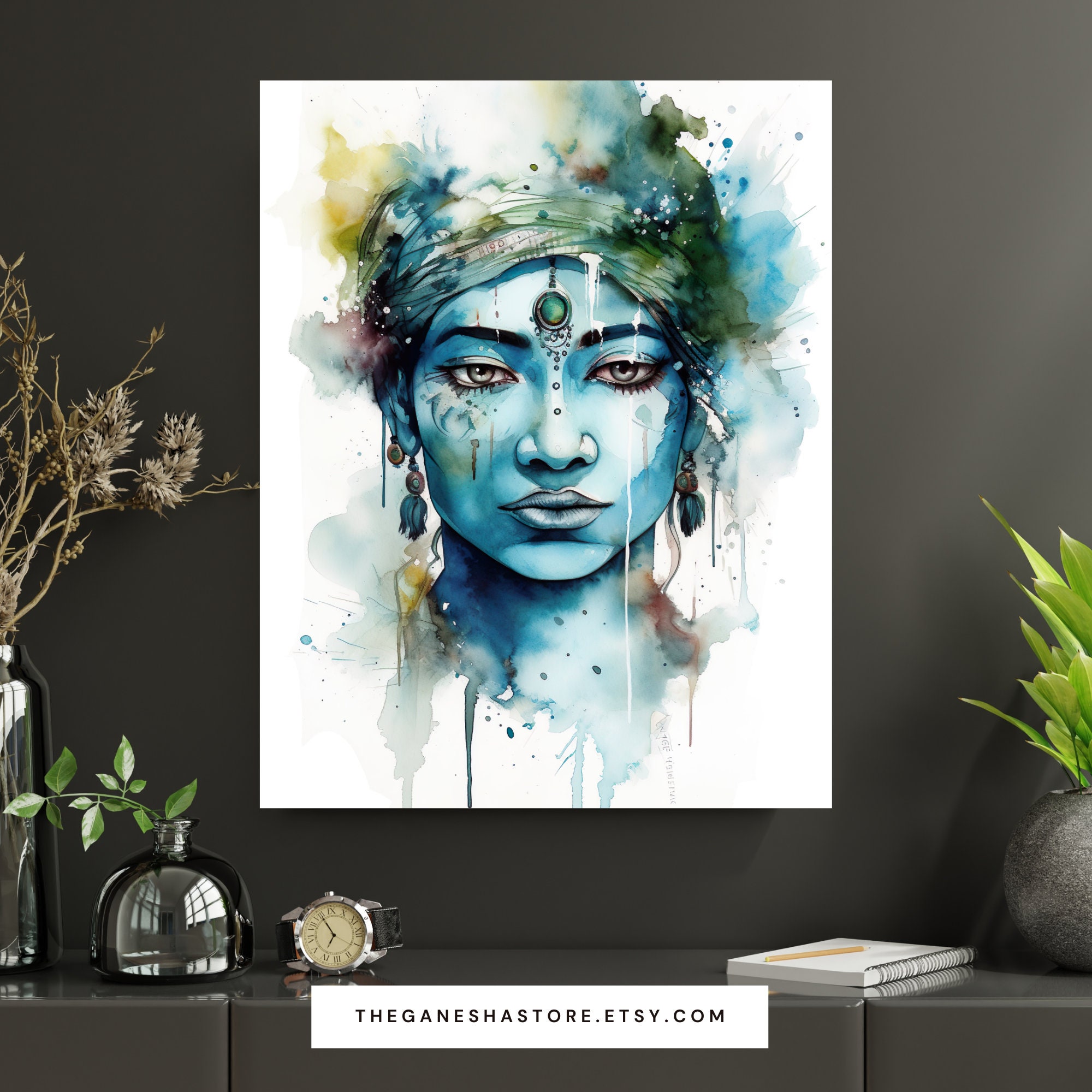Krishna Watercolor Spiritual Art Print | Krishna Art | Krishna Painting ...