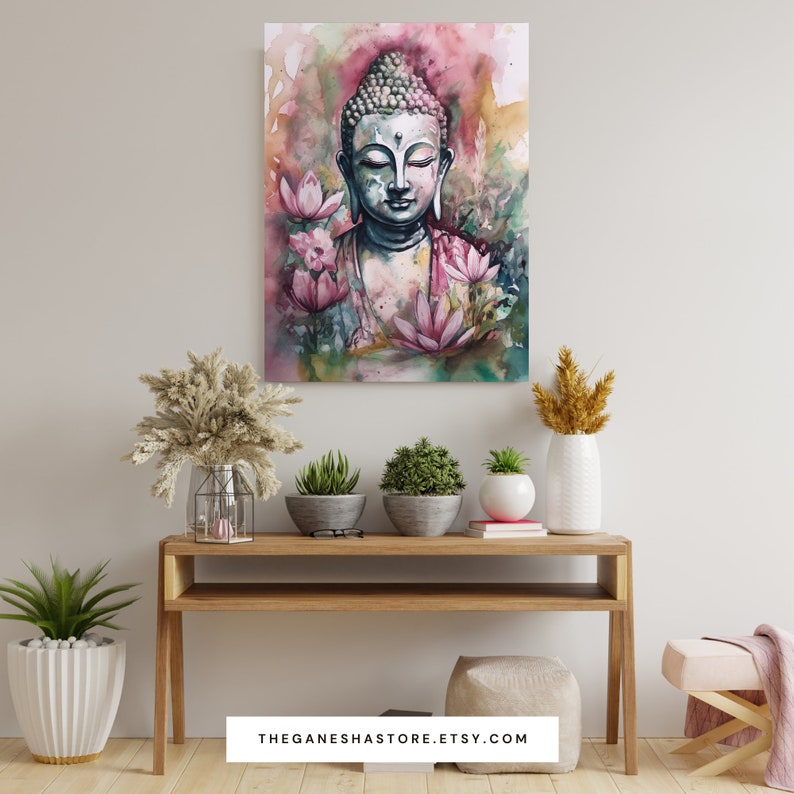 Buddha Art Print | Pink Flowers Art | Buddha Picture | Buddha Print ...
