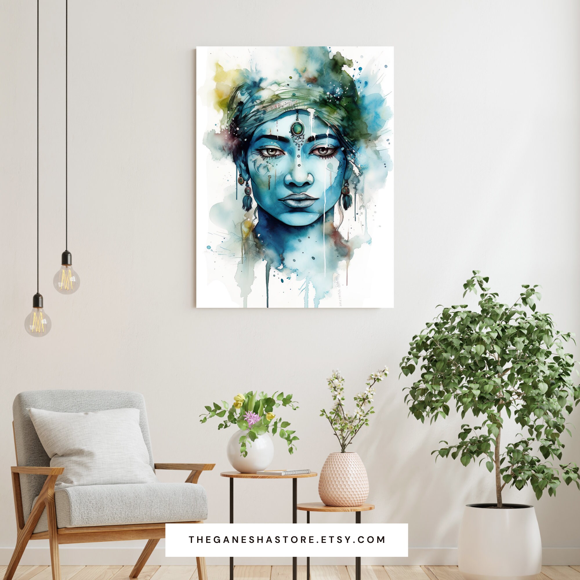 Krishna Watercolor Spiritual Art Print | Krishna Art | Krishna Painting ...