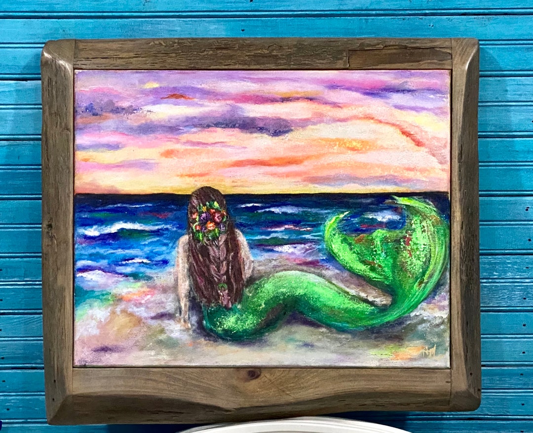 Mermaid Painting Mixed Media Texture Sparkle FRAMED - Etsy