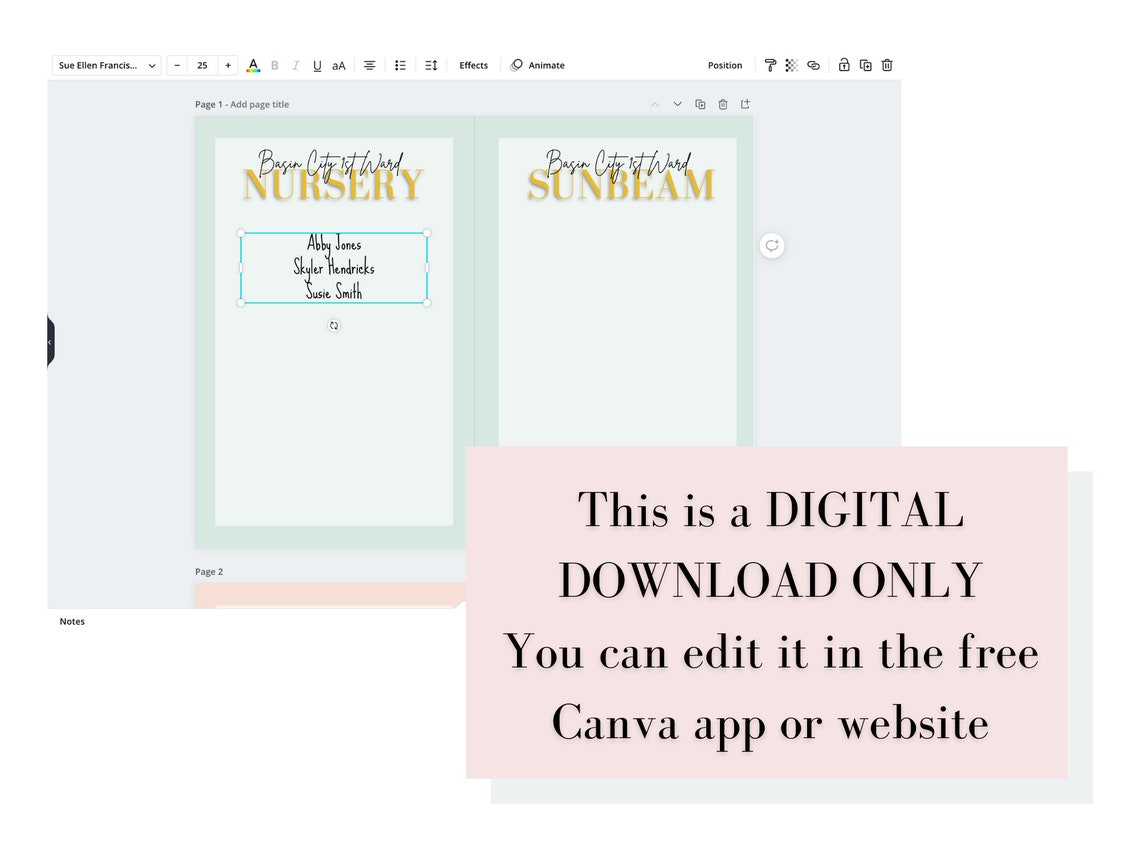 Editable Customizable LDS Primary Class Door Signs Classroom | Etsy