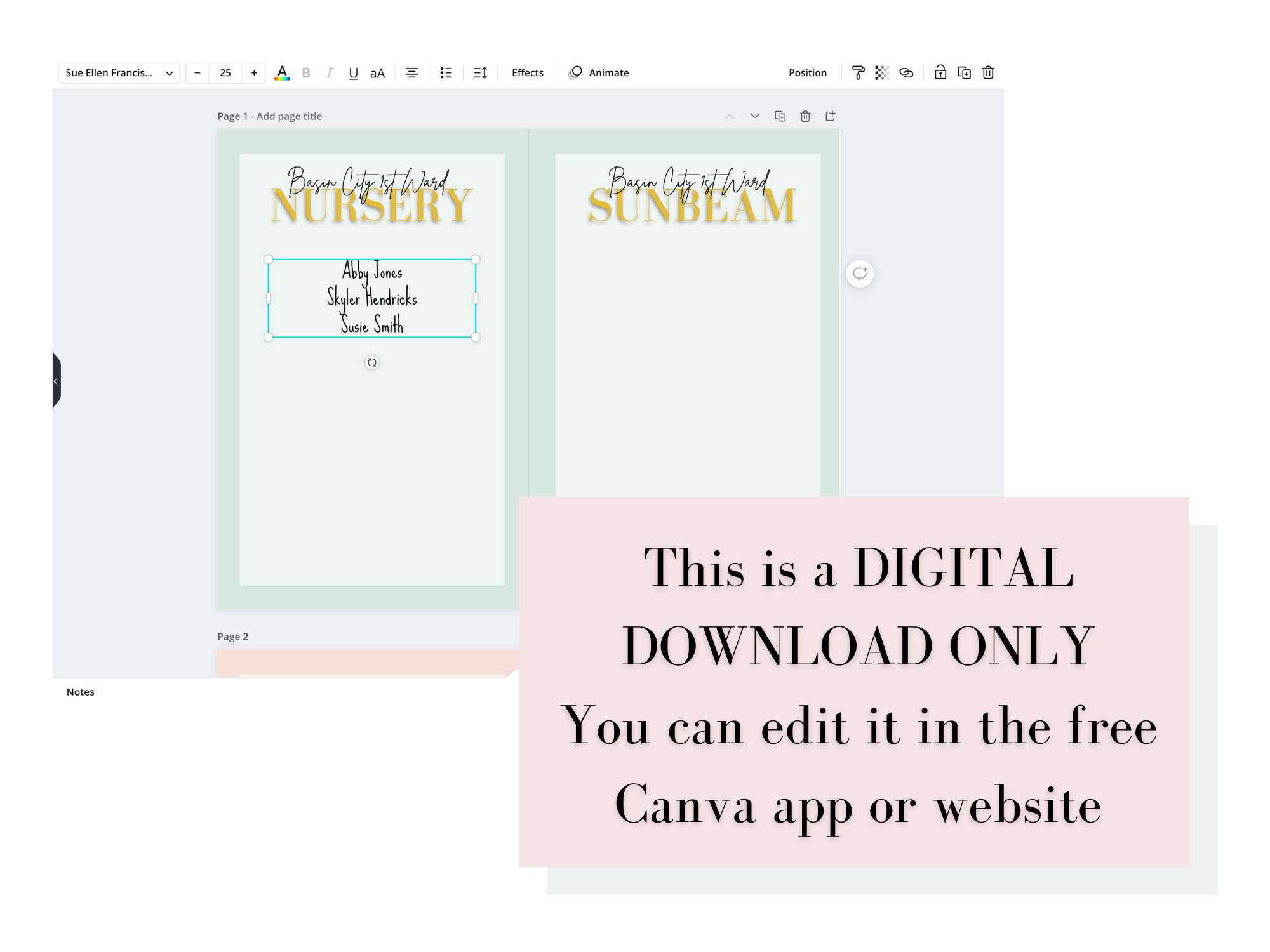 Editable Customizable LDS Primary Class Door Signs Classroom | Etsy