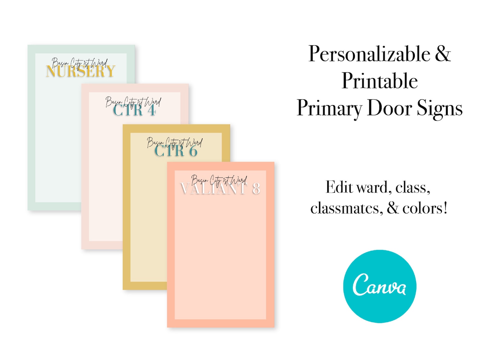 Editable Customizable LDS Primary Class Door Signs Classroom | Etsy