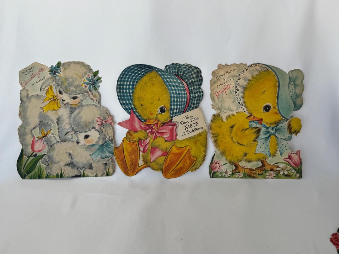 Vintage Easter Stand up Flocked Cards-mid Century-unique Easter Decor ...