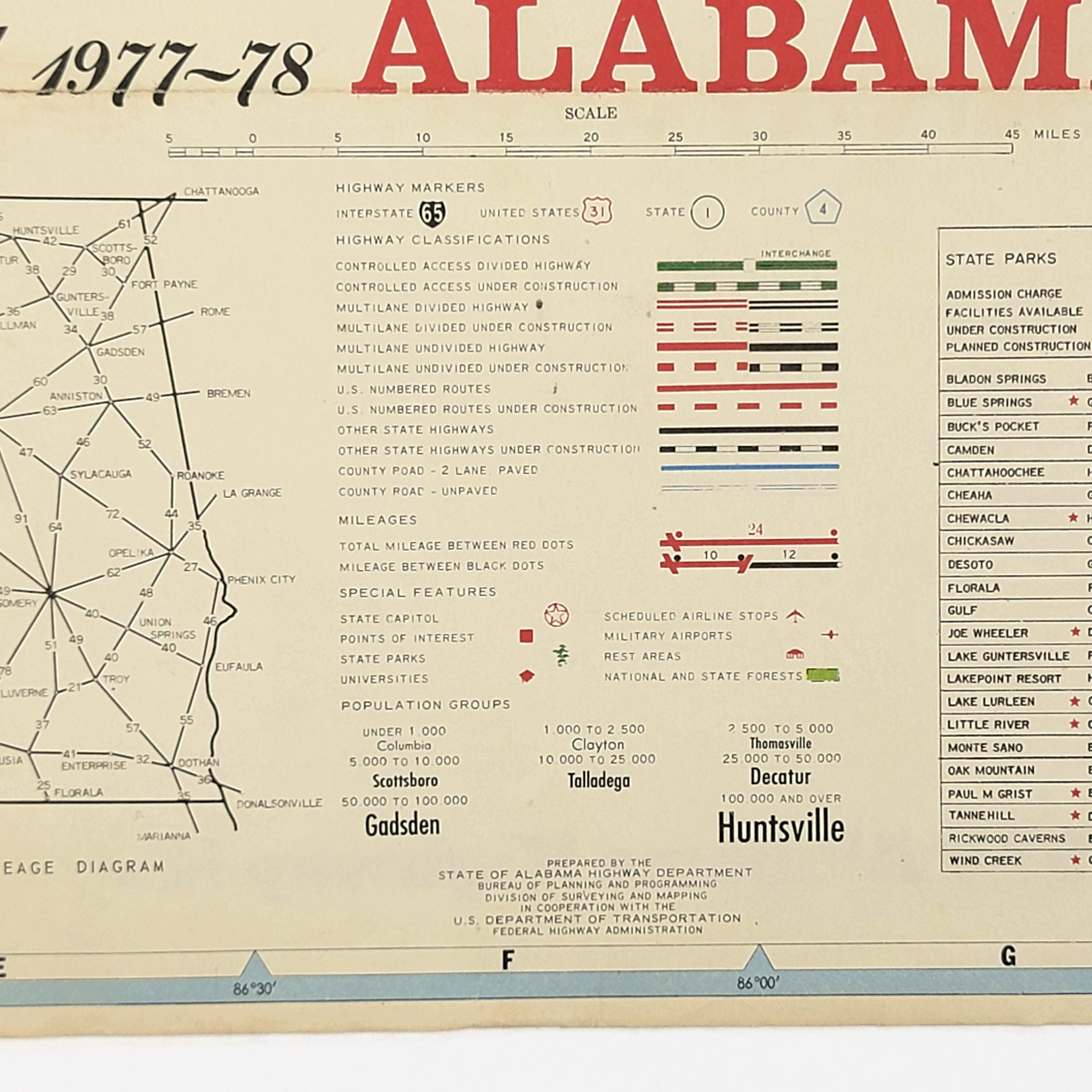 The Official Alabama Highway Map 1977-1978 Road Map 26 X 18 - Etsy