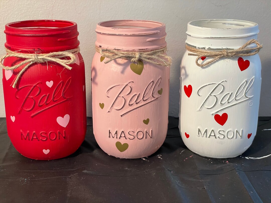 Heart Mason Jars, Valentine’s Day Decor, Valentine Decoration, - Etsy