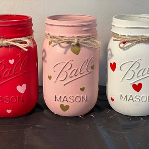 Heart Mason Jars, Valentine’s Day Decor, Valentine Decoration, - Etsy