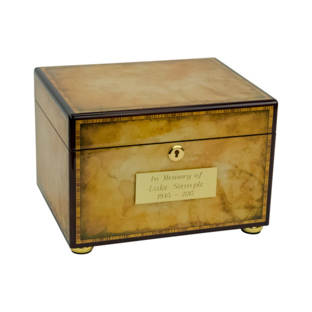 Engraved Traveler Memorial Chest Cremation Urn by Howard Miller, Wood ...