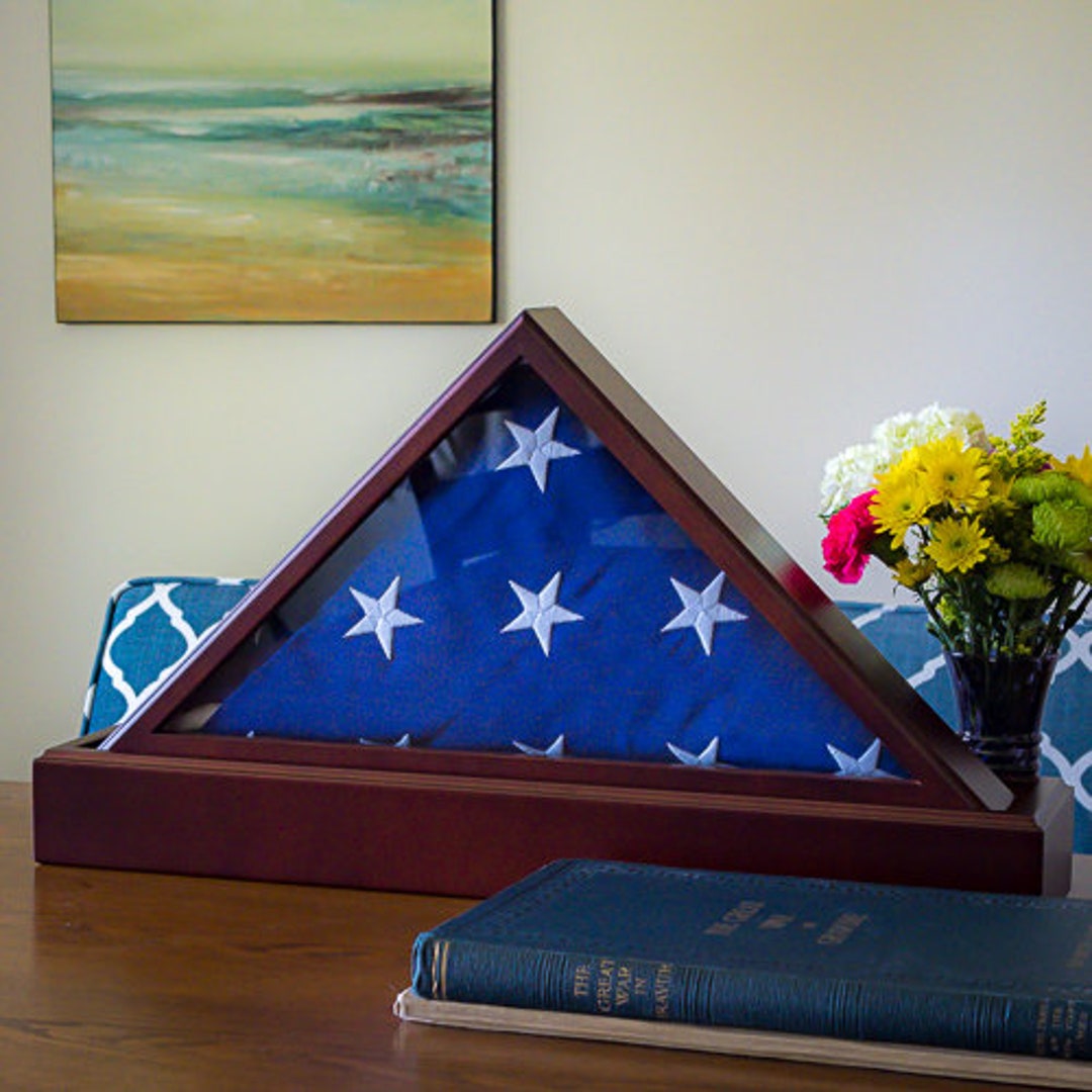 Flag Case & Pedestal Urn, Cherry Wood Display Case for One Flag and ...