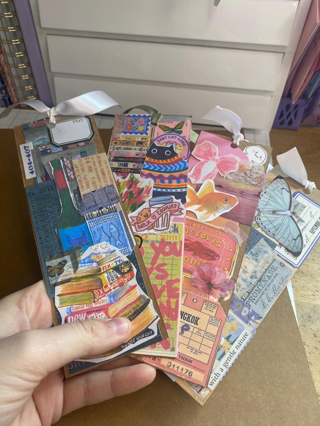 Handmade Collage Bookmarks: Paper Scrap Stationery - Etsy