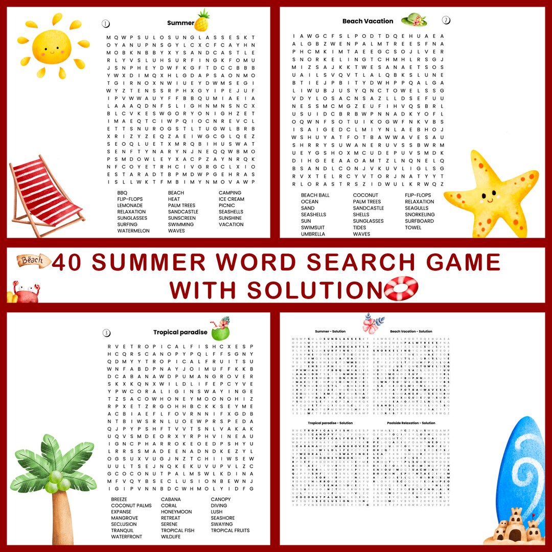 Summer Word Search Puzzle Summertime Games Printable Fun Summer ...