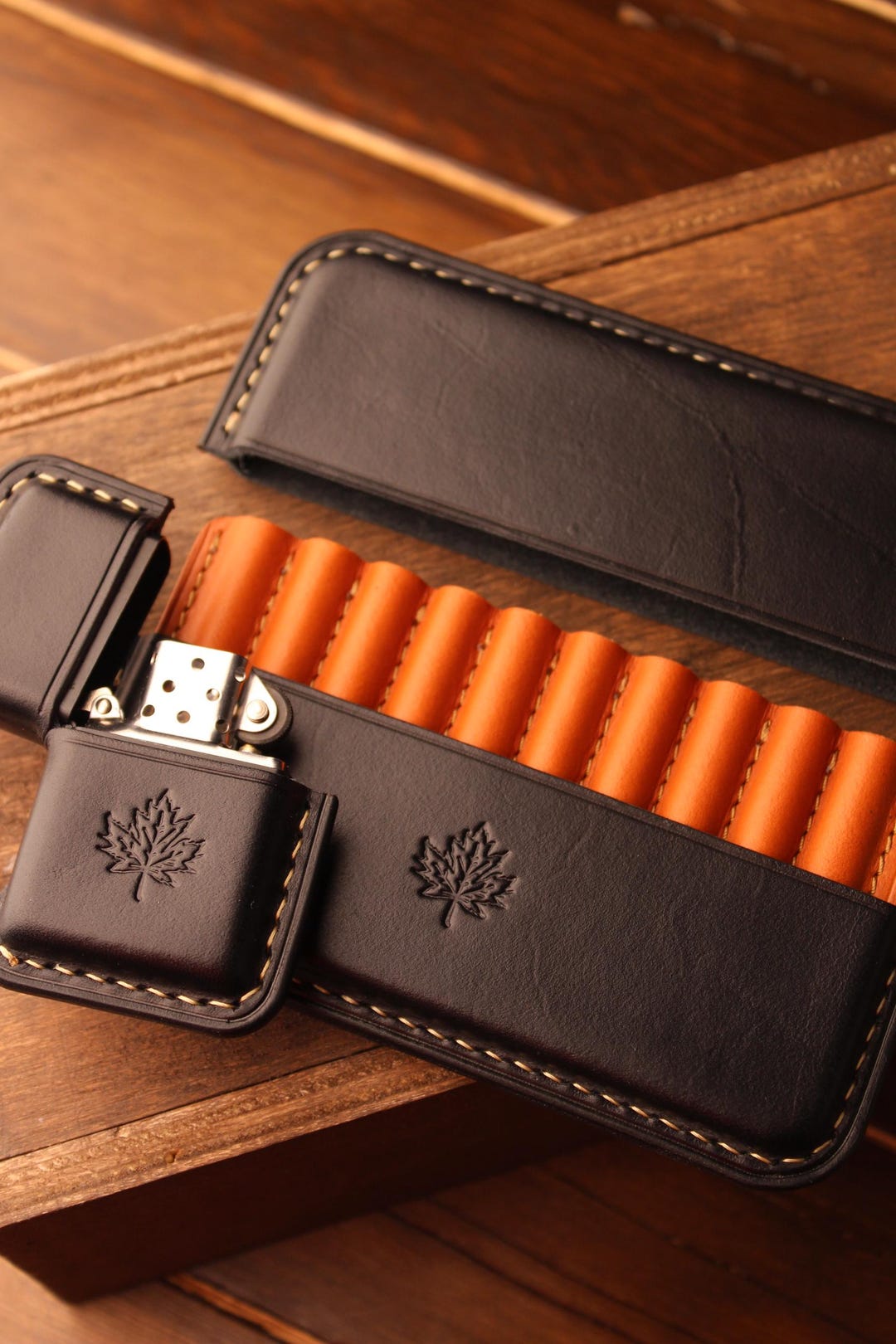 Custom Leather Cigarette Case Zippo Set, Personalized Genuine Leather ...