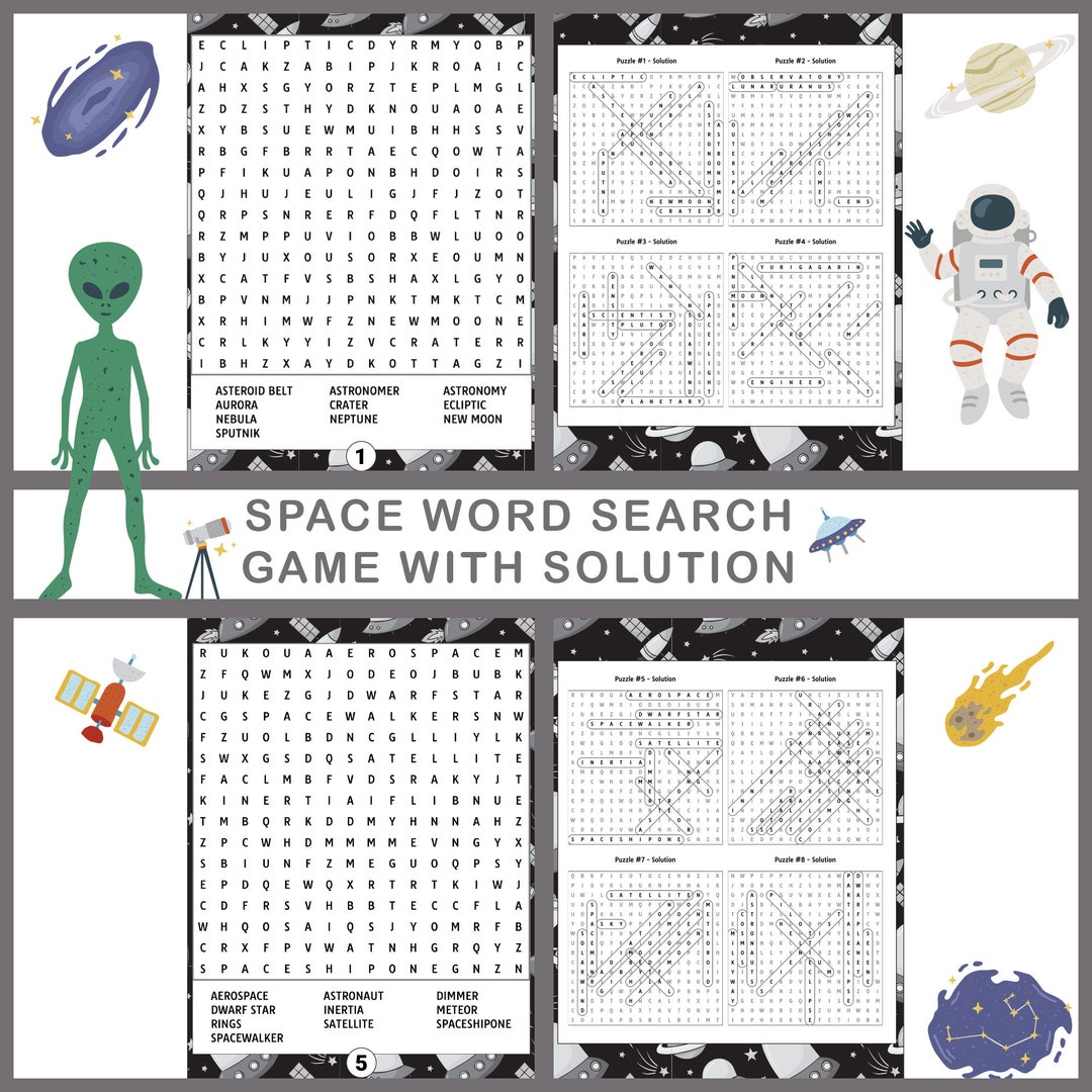Space Word Search Games, Fun Alien Game, 15 Printable Space Game, Word ...