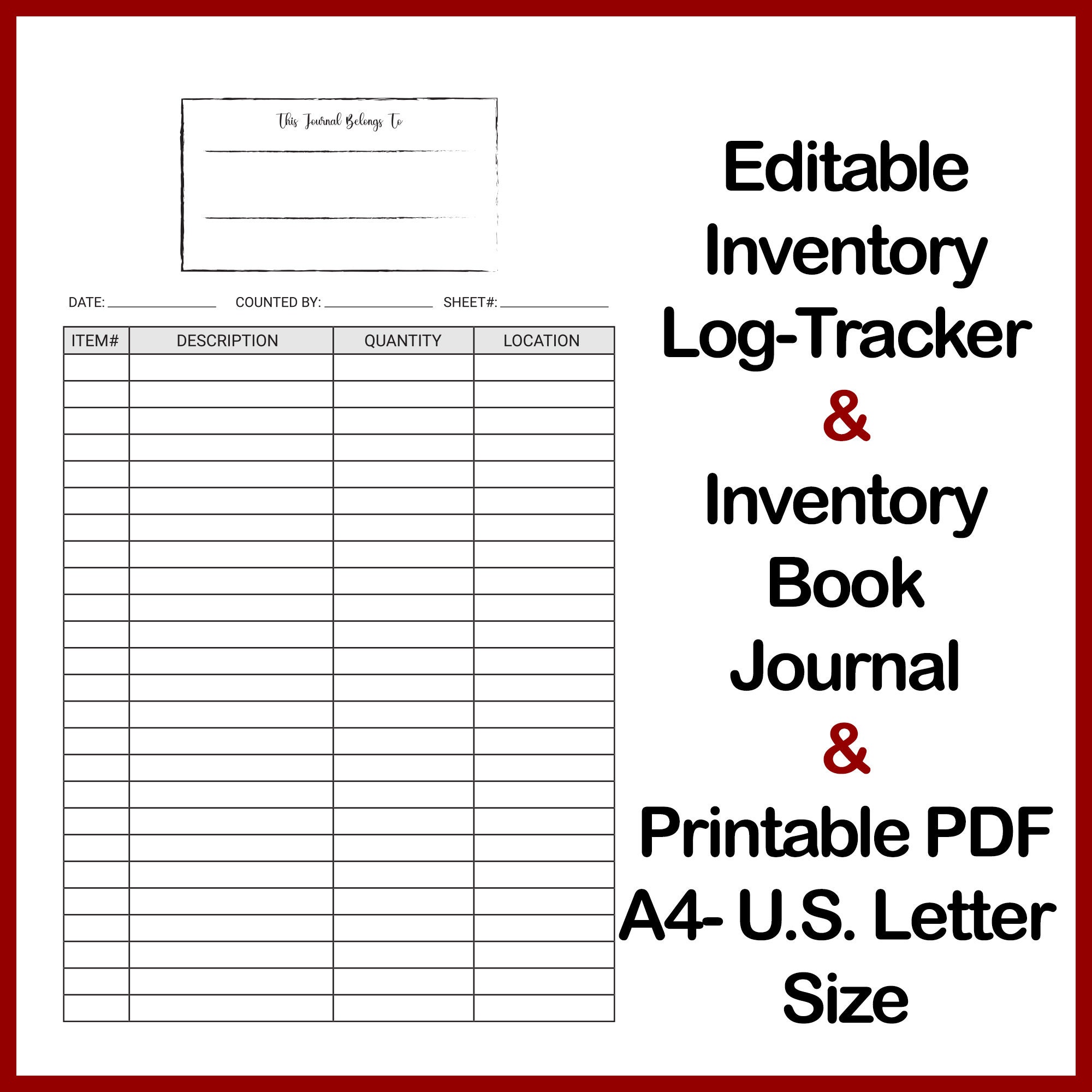 Editable Inventory Log, Editable Order Tracker Journal, Editable ...