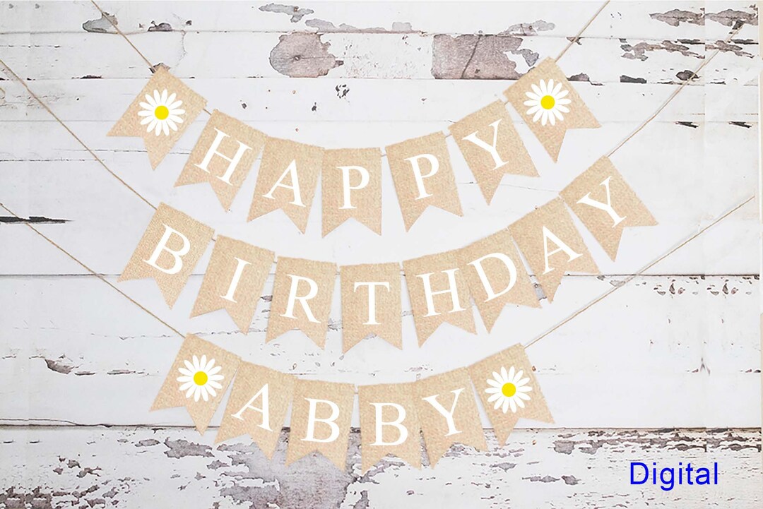 Daisy Happy Birthday Personalized Banner, Flower Birthday Party, Summer ...