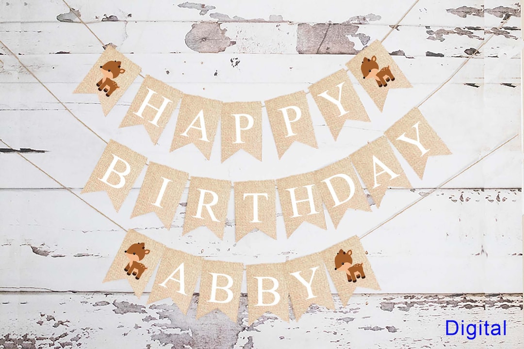 Happy Birthday Personalized Deer Banner, Woodland Birthday Party, Deer ...