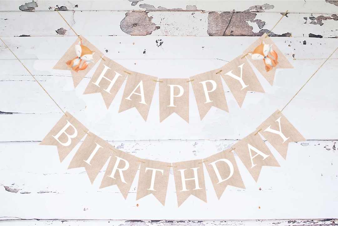 Fox Happy Birthday Banner, Woodland Birthday Party Decor, Fox Birthday ...