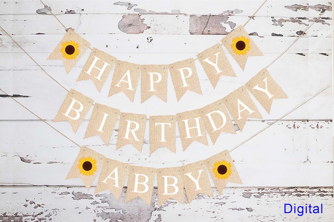 Sunflower Happy Birthday Personalized Banner, Summer Birthday Party ...