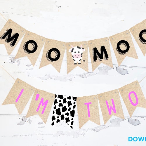 Moo Moo I'm Two Banner 2nd Birthday Party Banner Farm - Etsy