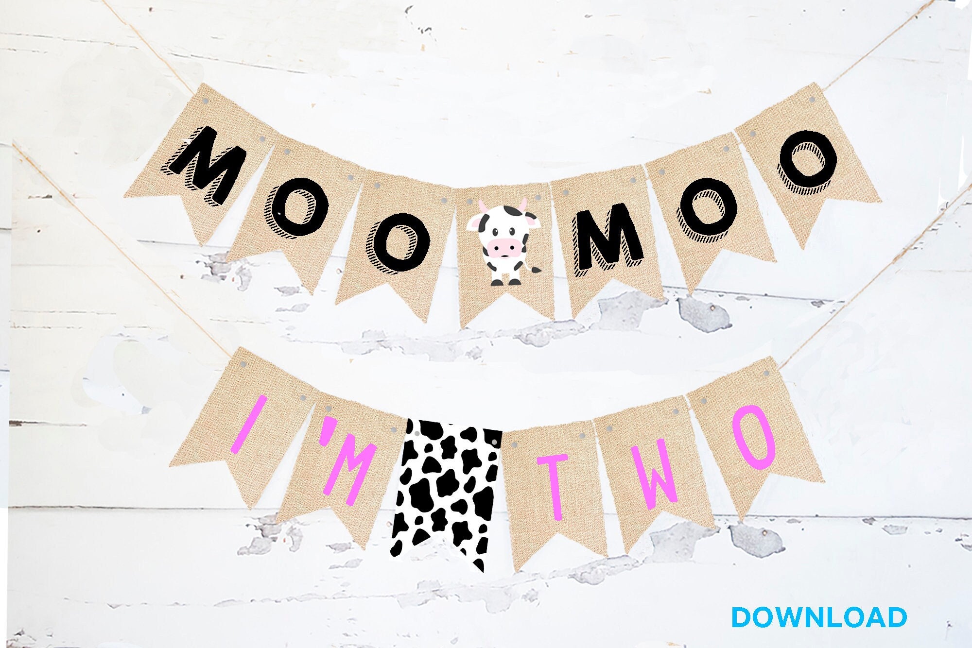 Moo Moo I'm Two Banner, 2nd Birthday Party Banner, Farm Party Banner ...