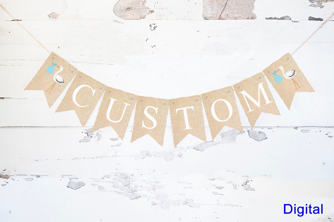 Nursery Decor, Stork Baby Shower Banner, Burlap Personalized Stork ...