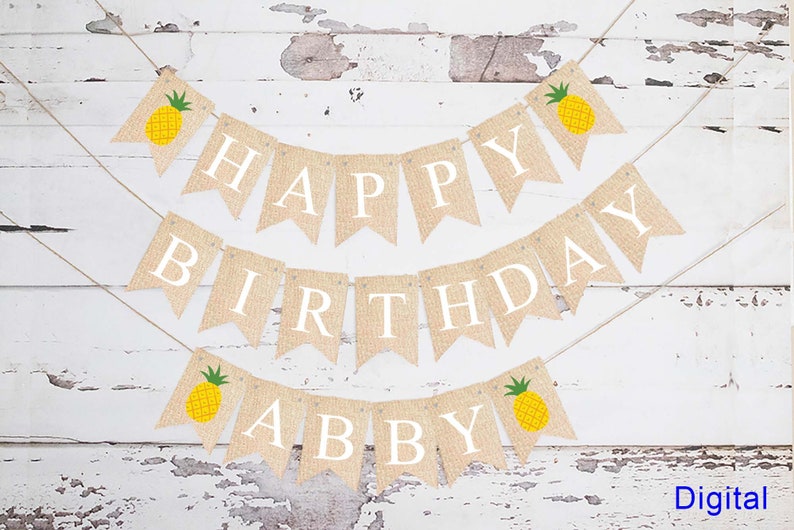 Pineapple Happy Birthday Personalized Banner, Summer Birthday Party ...
