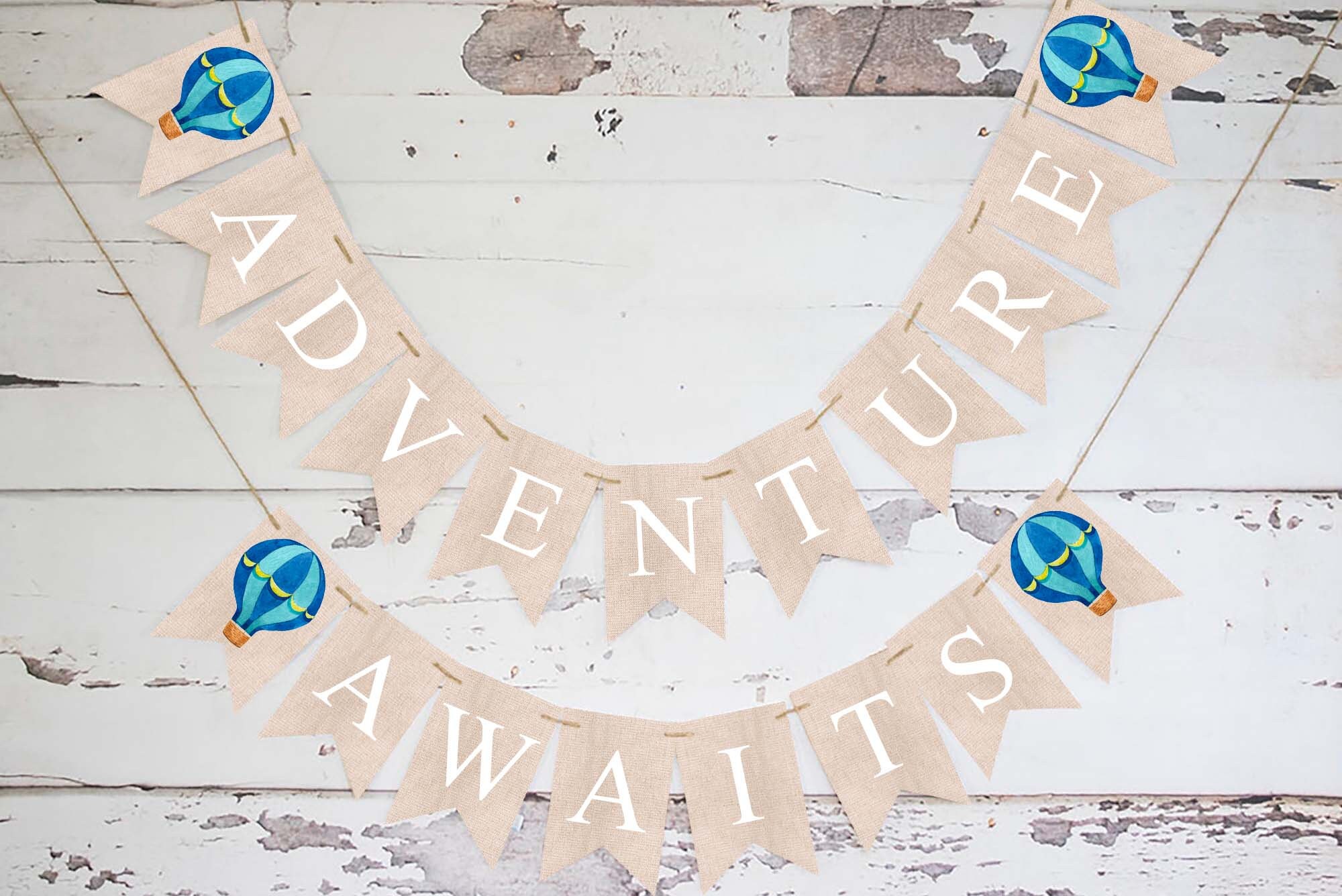 Adventure Awaits Banner, Printable Baby Shower Decor, Graduation Banner ...
