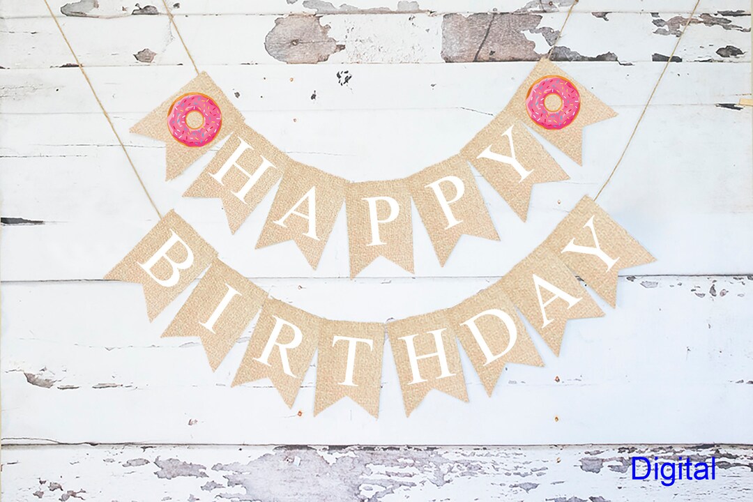 Donut Happy Birthday Banner, Birthday Decor, Donut Party Decorations ...
