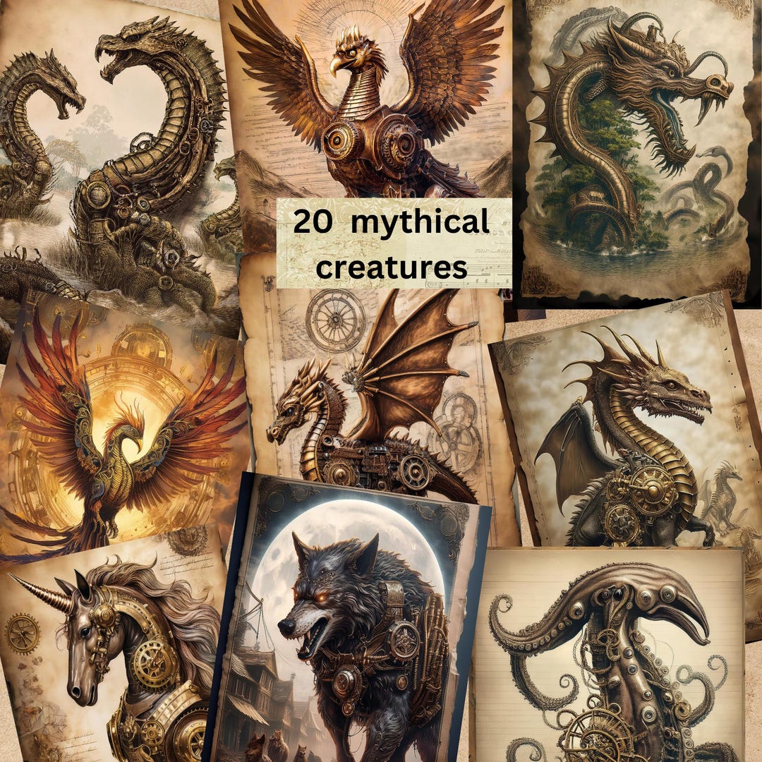 Vintage Steampunk Mythical Creatures Journal Pages - Printable Junk ...