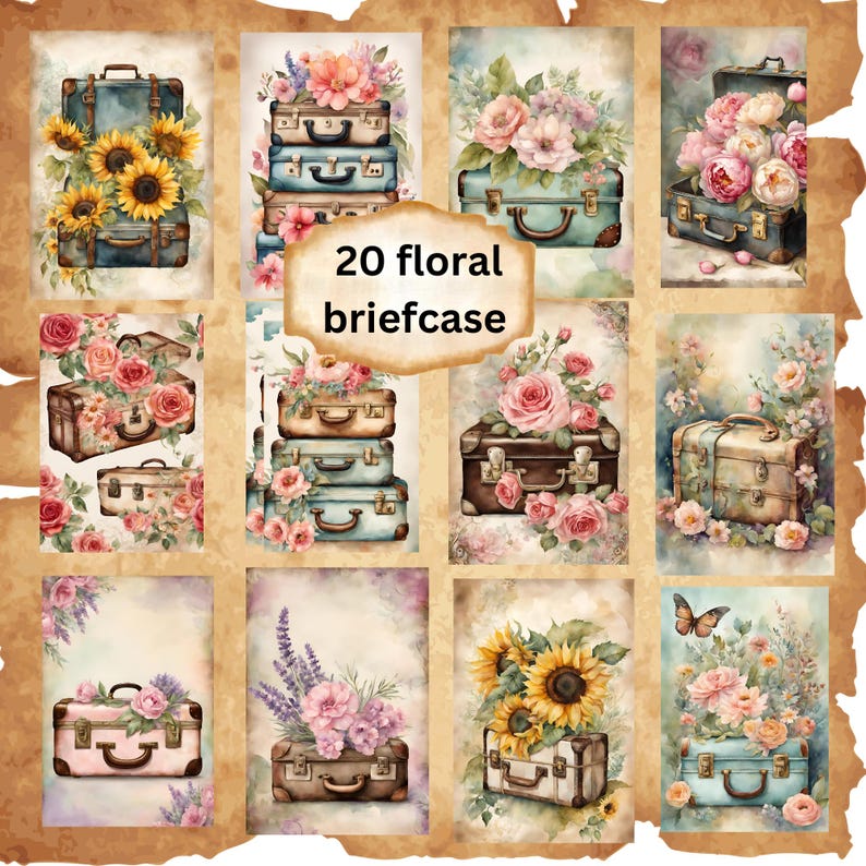20 Digital Vintage Floral Briefcase Junk Journal Pages Printable Junk ...