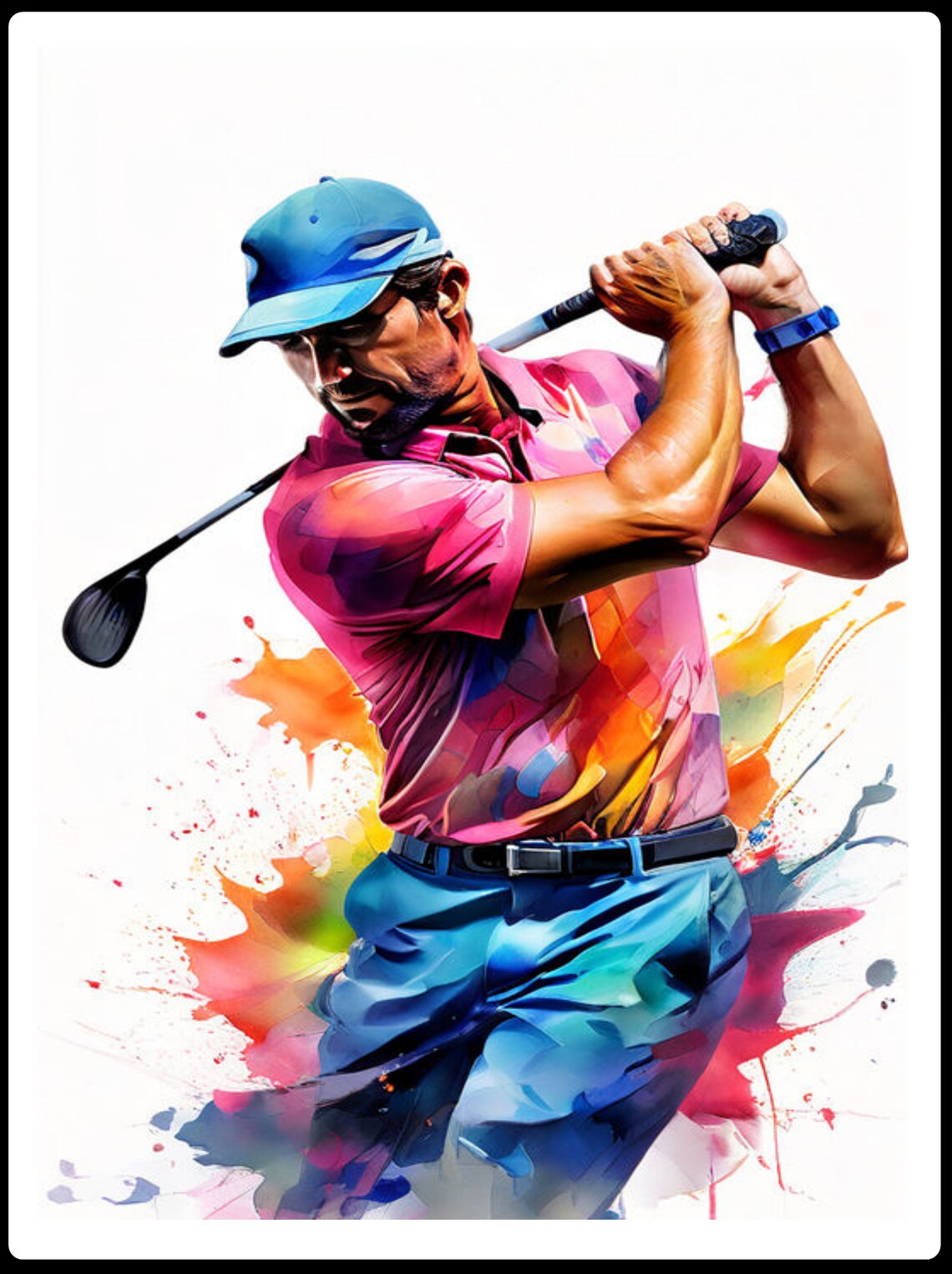 Set of 6 Colorful Sport Figures Watercolor Art Baseball, Hockey ...