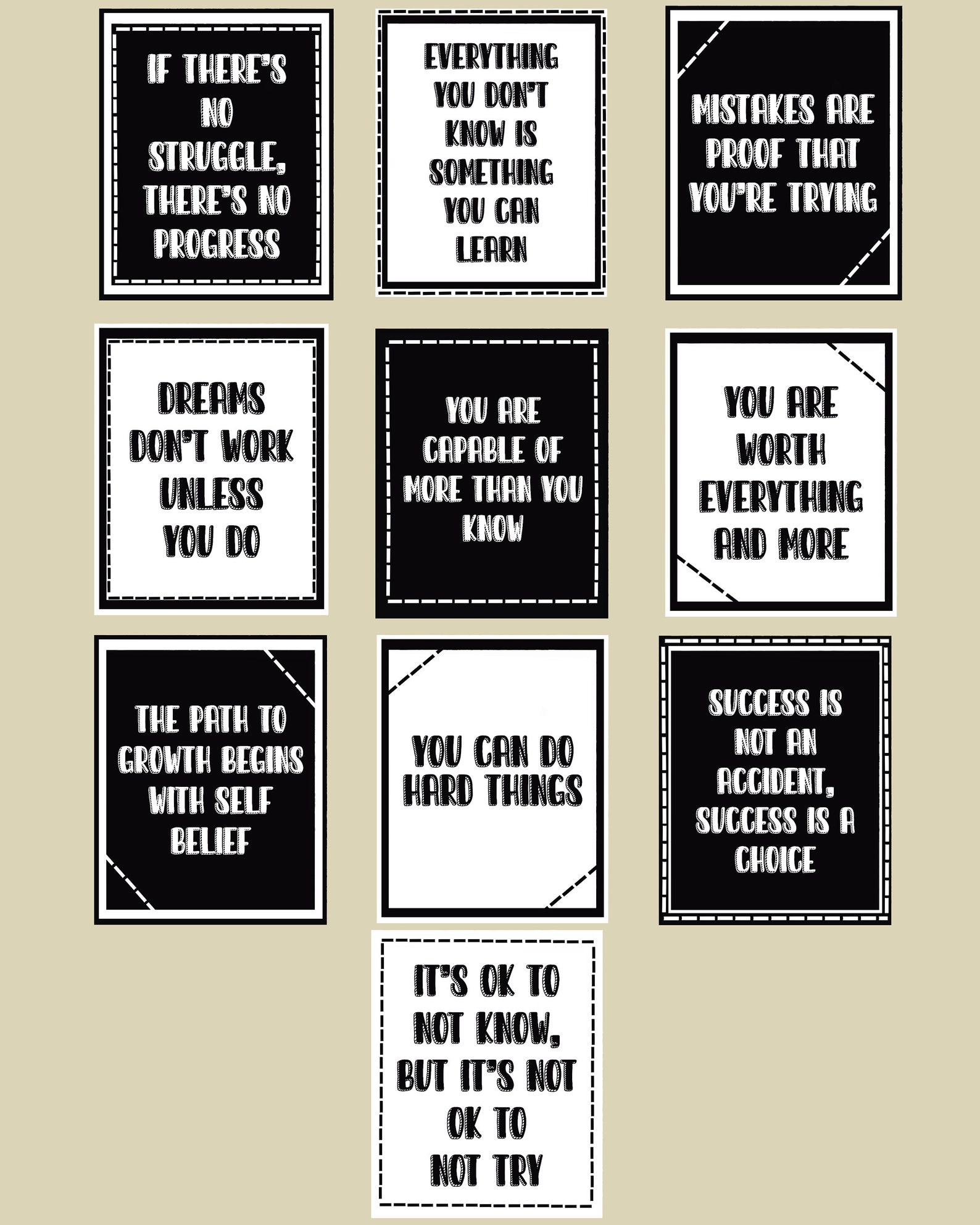Black and White Growth Mindset Set of 10 Classroom Posters, Homeschool ...