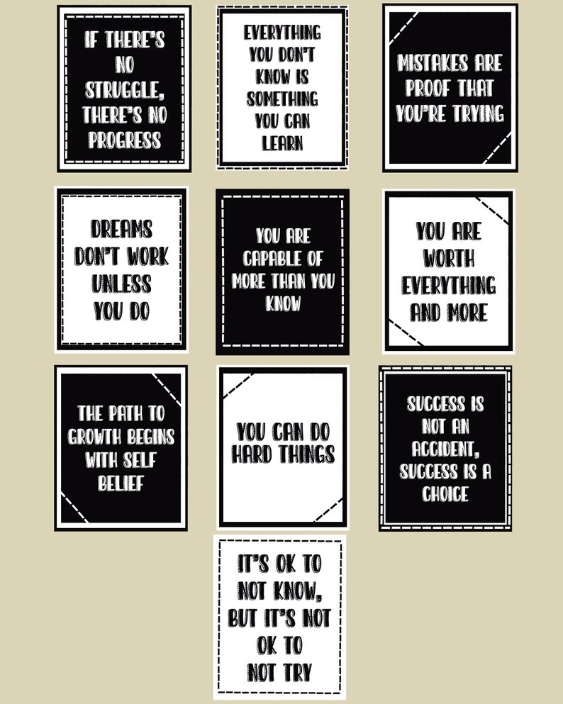 Black and White Growth Mindset Set of 10 Classroom Posters, Homeschool ...