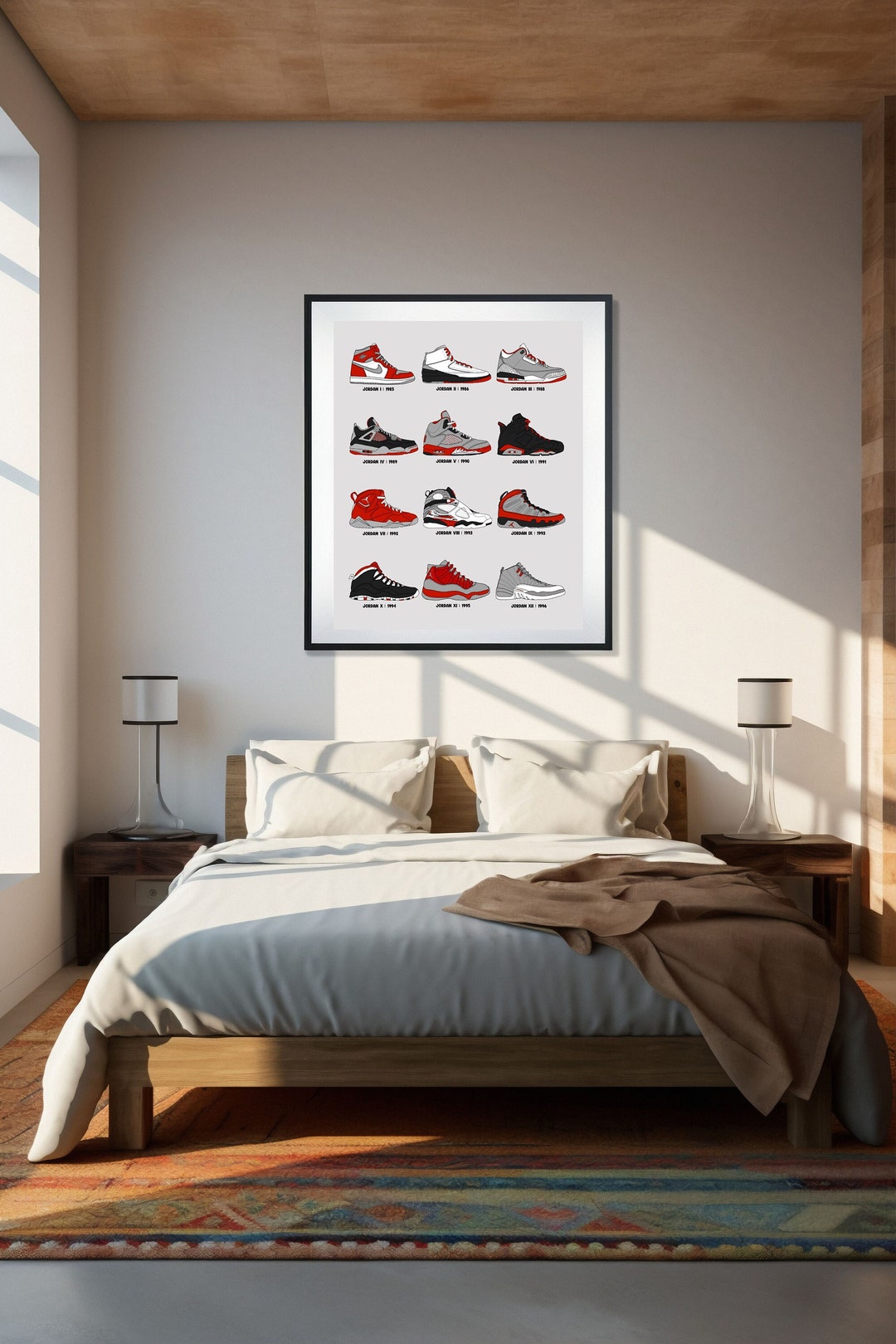 Red Jordan Retro Sneaker Collection Print, Red Wall Art, Sneaker Wall ...