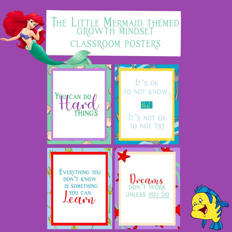 The Little Mermaid Growth Mindset Set of 4 Classroom Posters ...