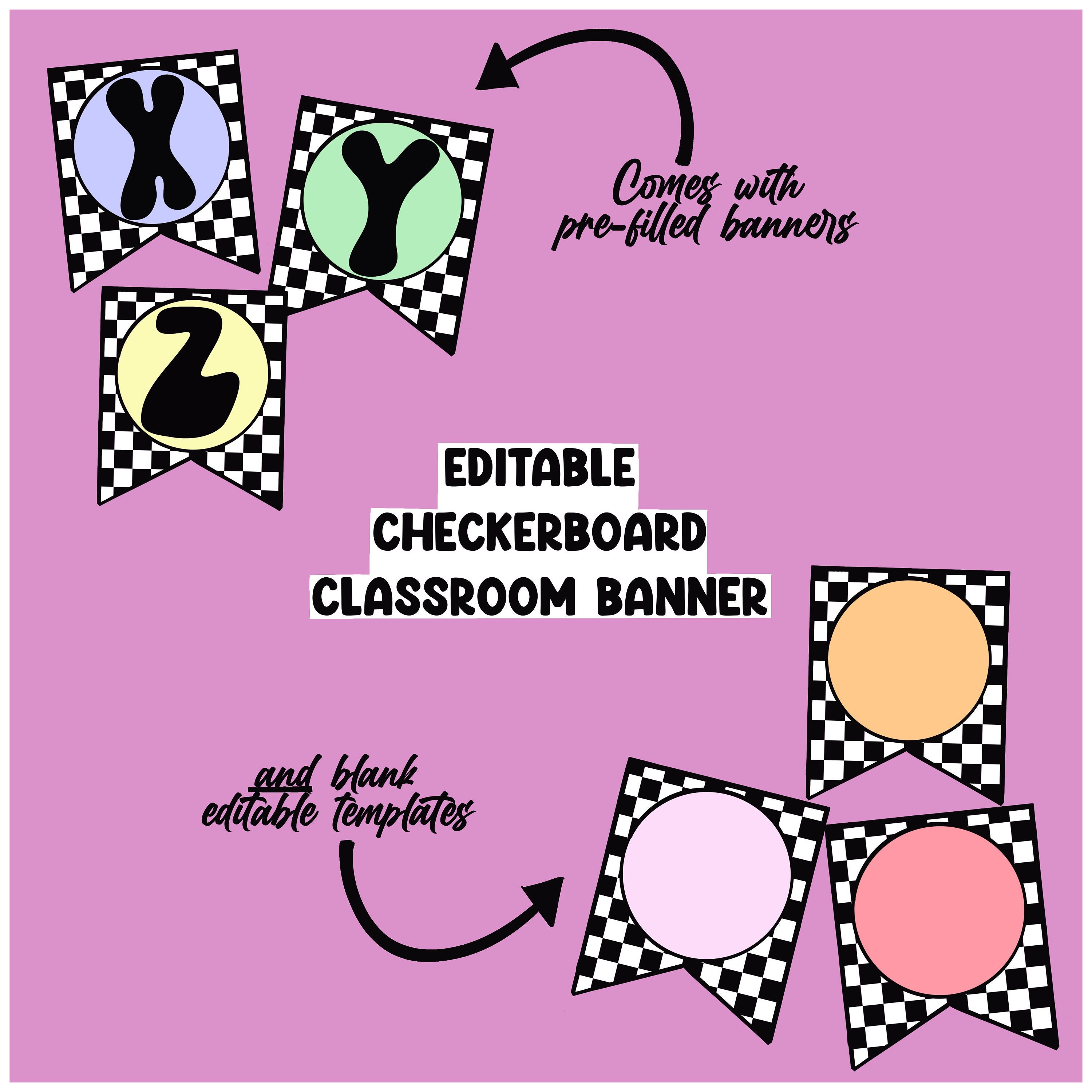 Editable Checkerboard Classroom Banner, Checkerboard Classroom Decor ...