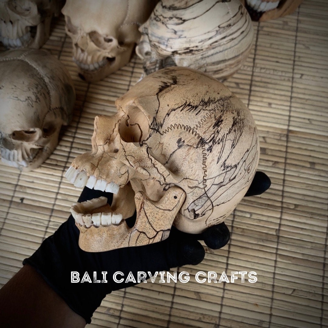 Carved Human Skull, Hand Carved Human Skull Replica, Hand Carved Wooden ...
