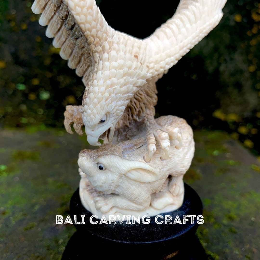 Carved Eagle Catches Rabbit Figurine of Deer Antler, Hand Carved Angel ...