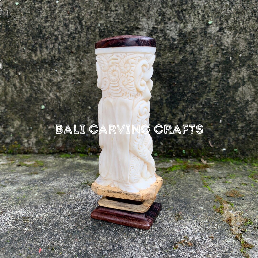 Carved Totem Tiki Figurine of Cow Bone, Hand Carved Bone Tiki for ...