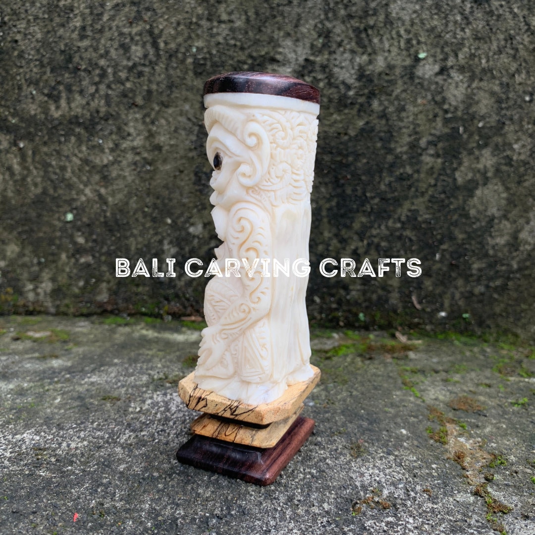 Carved Totem Tiki Figurine of Cow Bone, Hand Carved Bone Tiki for ...