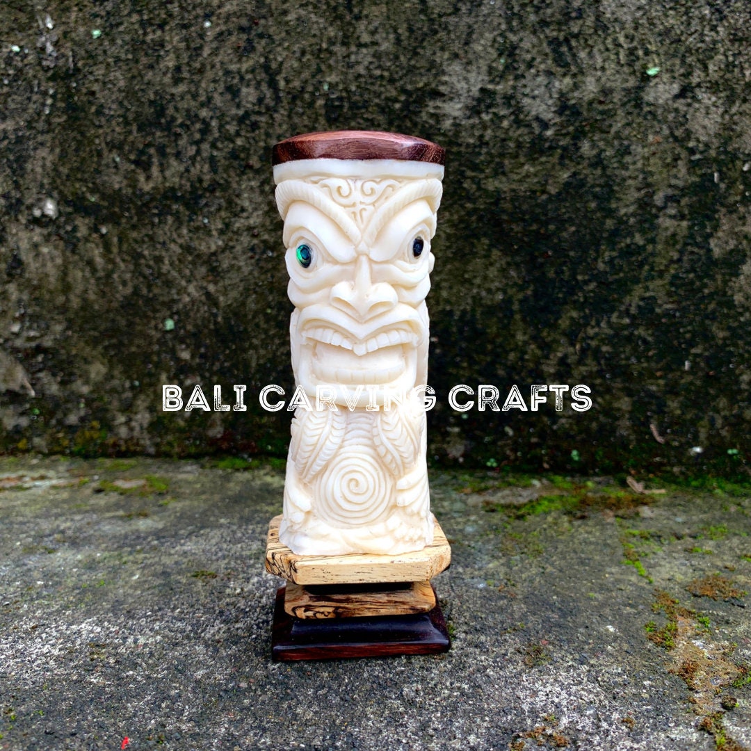 Carved Totem Tiki Figurine of Cow Bone, Hand Carved Bone Tiki for ...