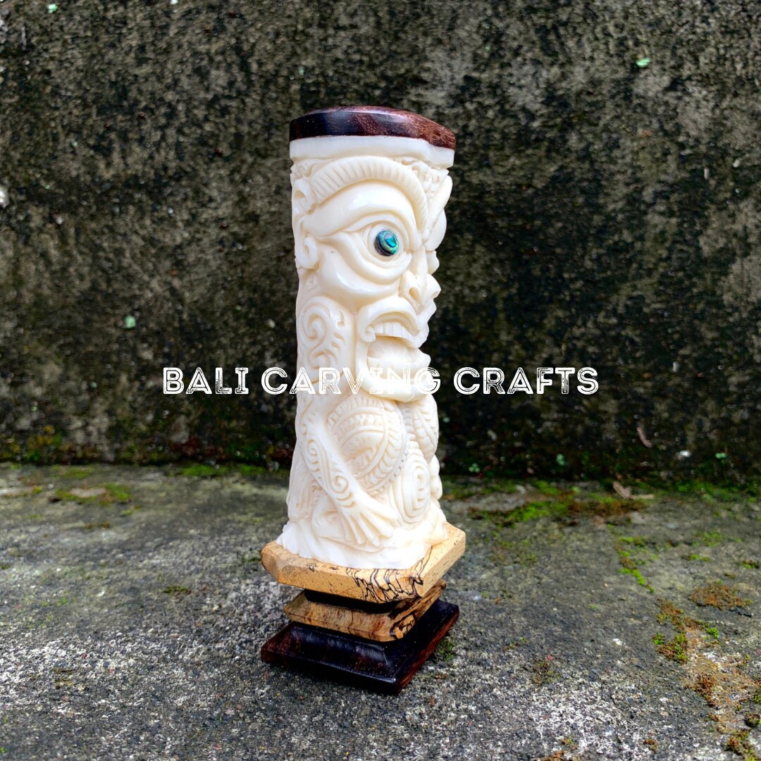 Carved Totem Tiki Figurine of Cow Bone, Hand Carved Bone Tiki for ...