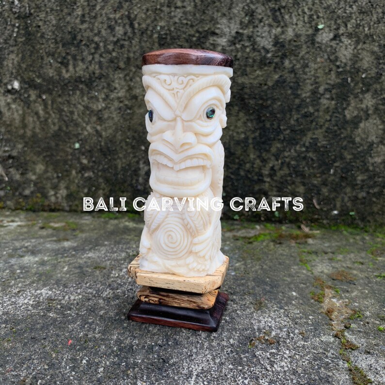 Carved Totem Tiki Figurine of Cow Bone, Hand Carved Bone Tiki for ...